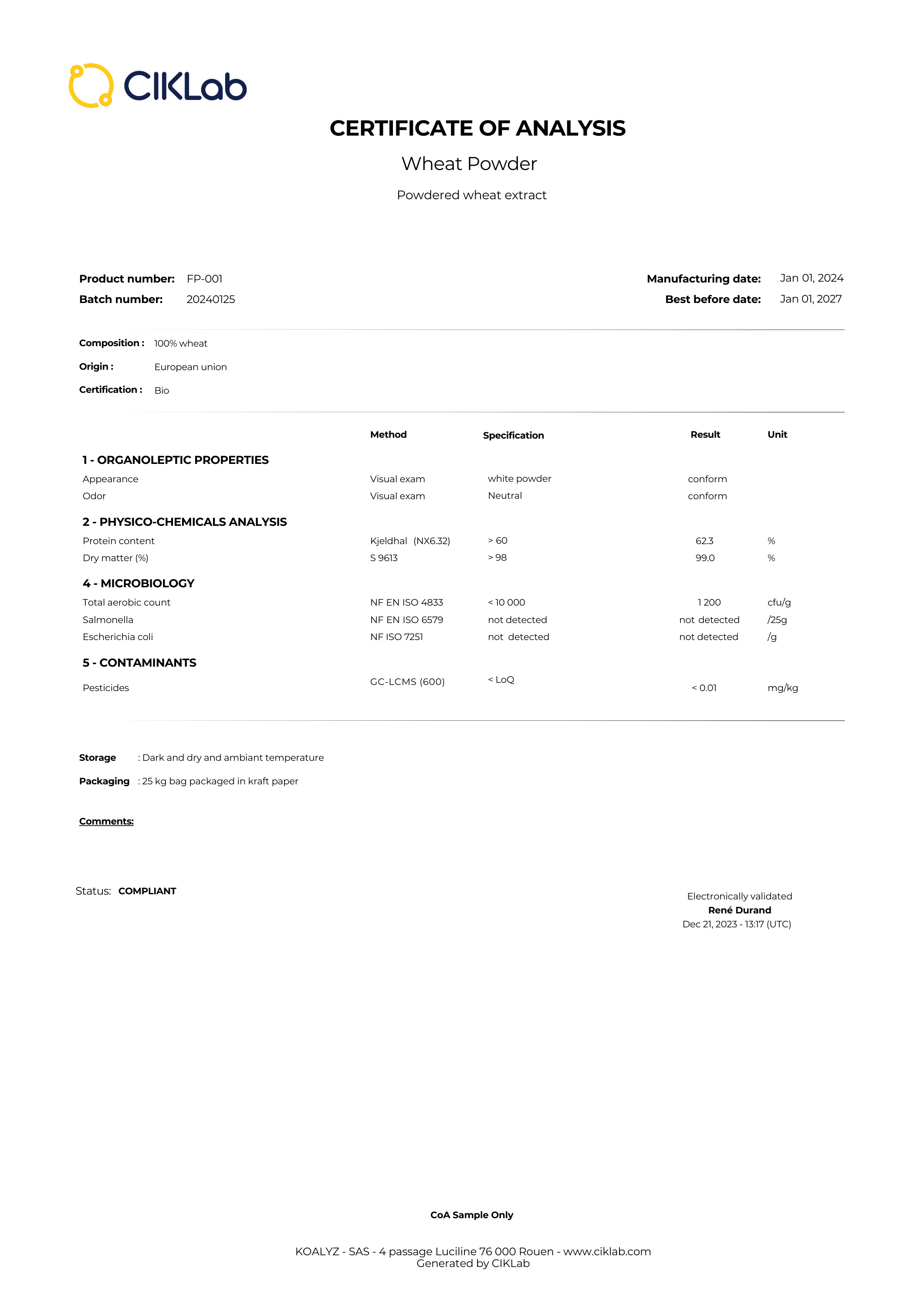 Qu'est-ce qu'un CoA (Certificate Of Analyses)?